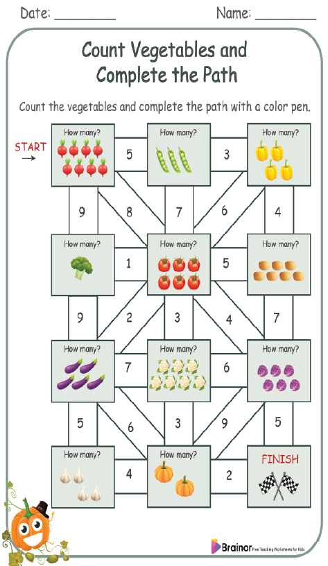 35+ Counting Vegetables Worksheet | Free Printable