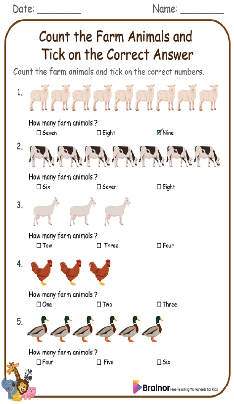 35+ Counting Animals Worksheet | Free Printable
