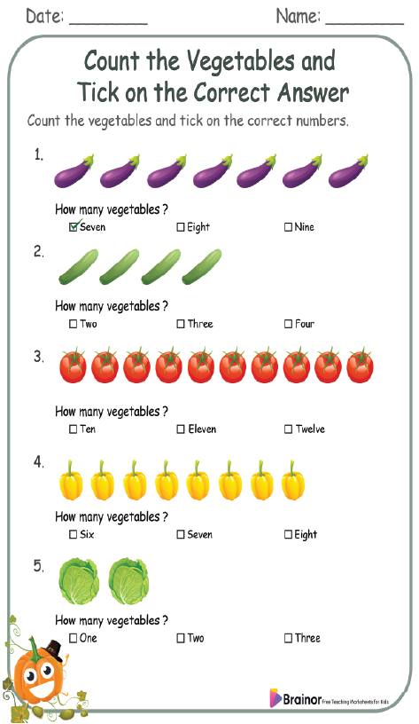 35+ Counting Vegetables Worksheet | Free Printable