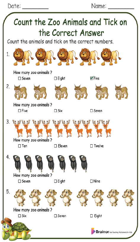 35+ Counting Zoo Animals Worksheets | Free Printable
