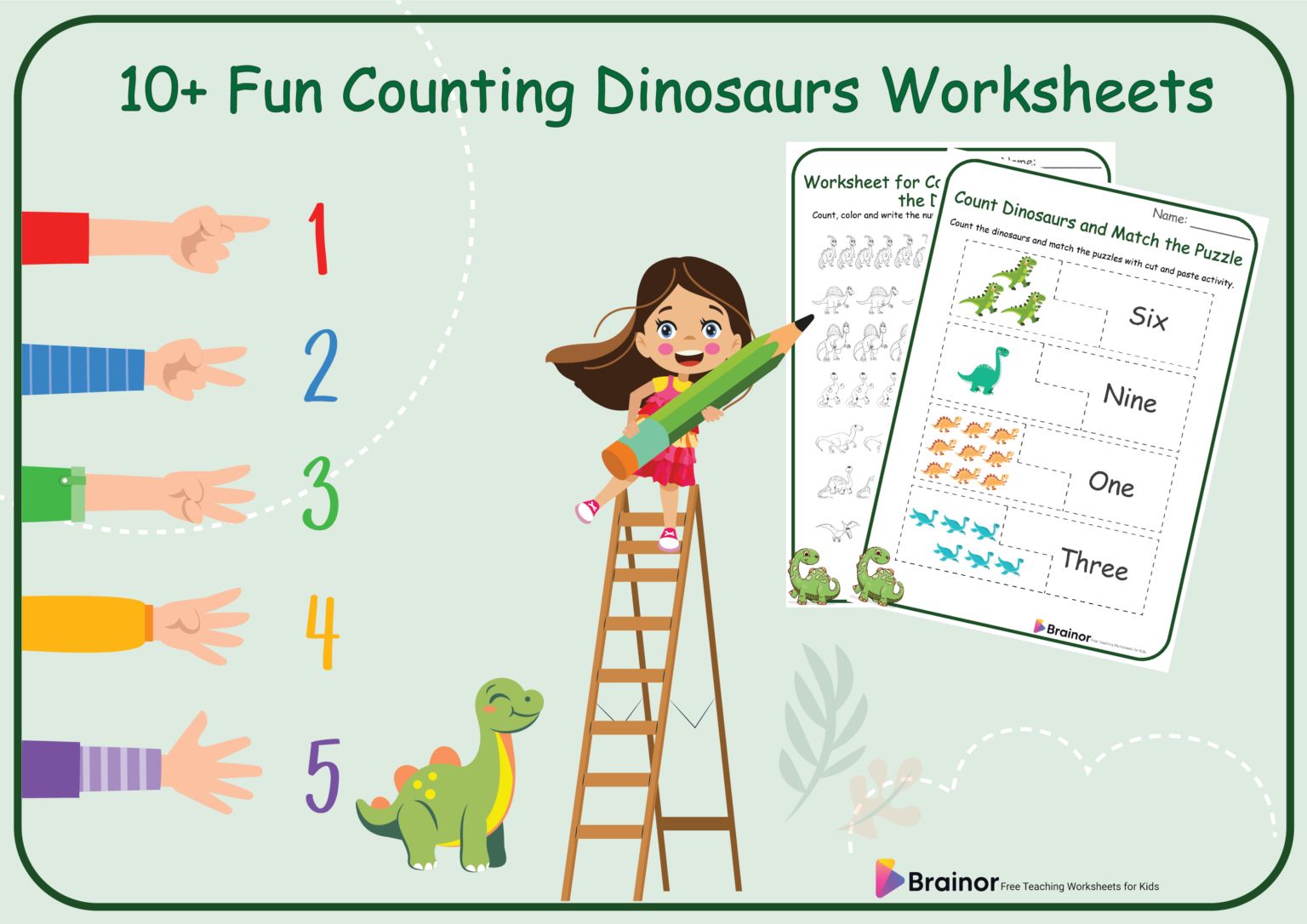 10+ Counting Dinosaurs Worksheet | Free Printable