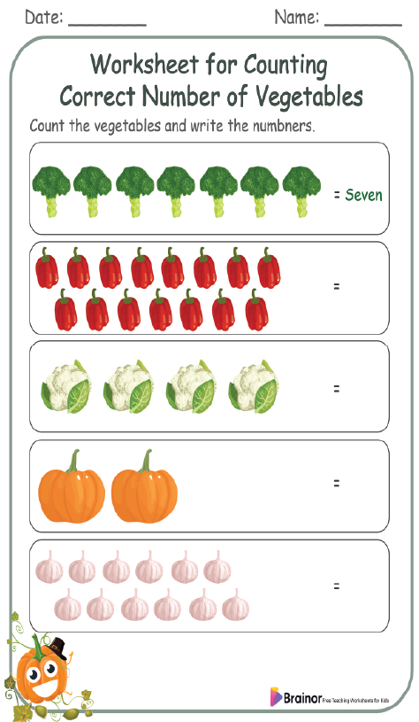 35+ Counting Vegetables Worksheet | Free Printable