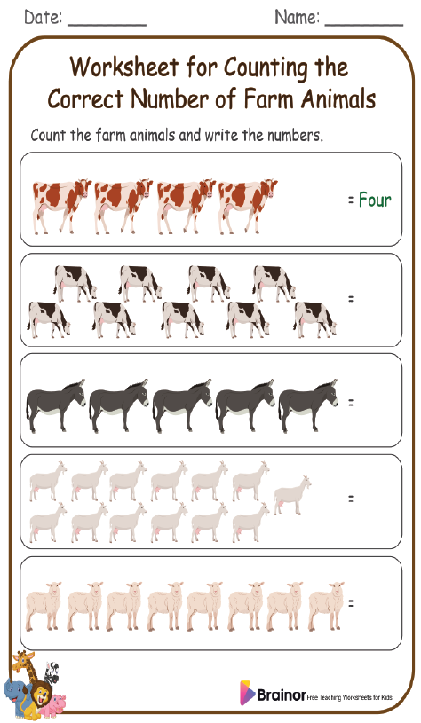 35+ Counting Animals Worksheet | Free Printable