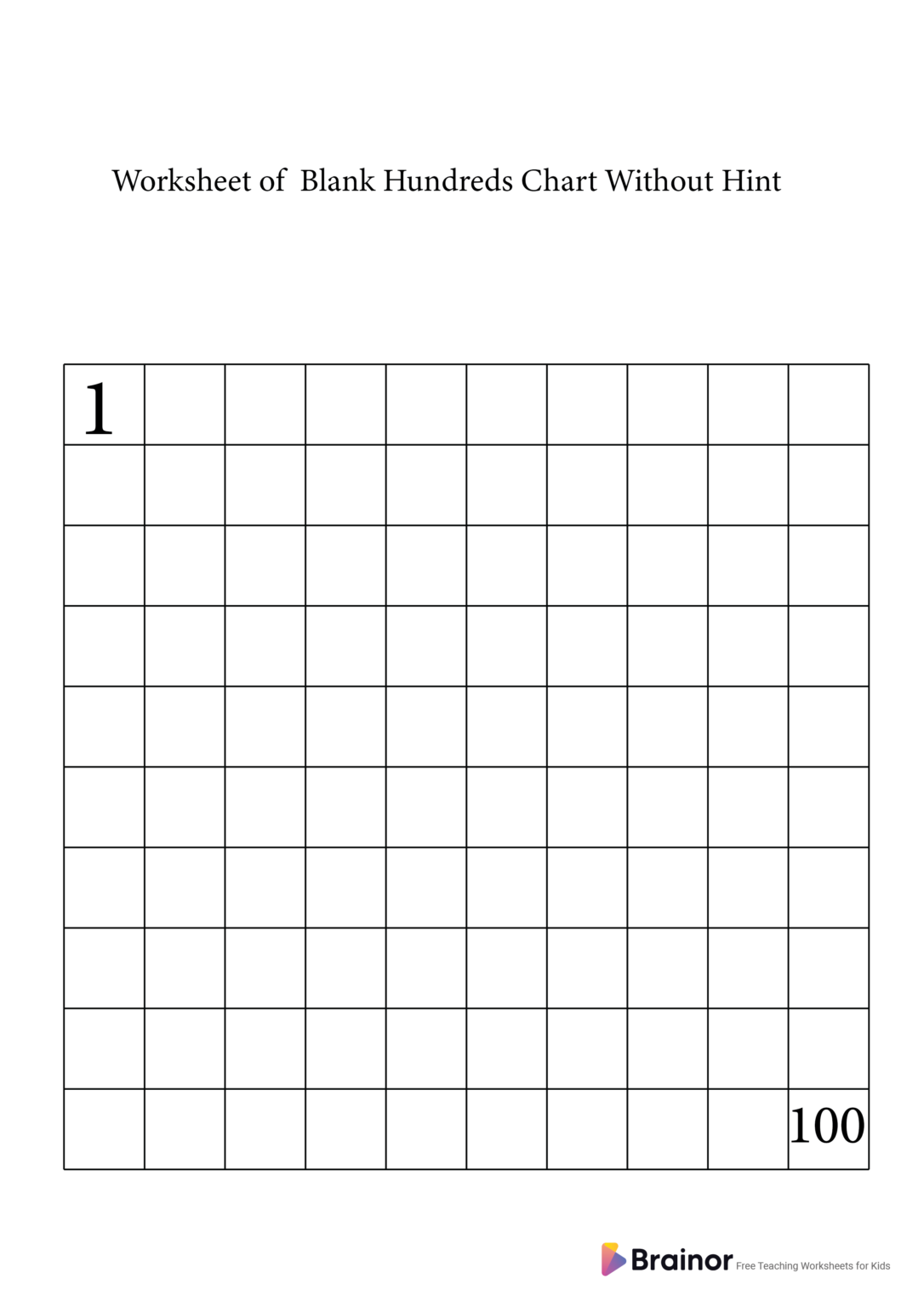Blank Hundreds Chart Printable
