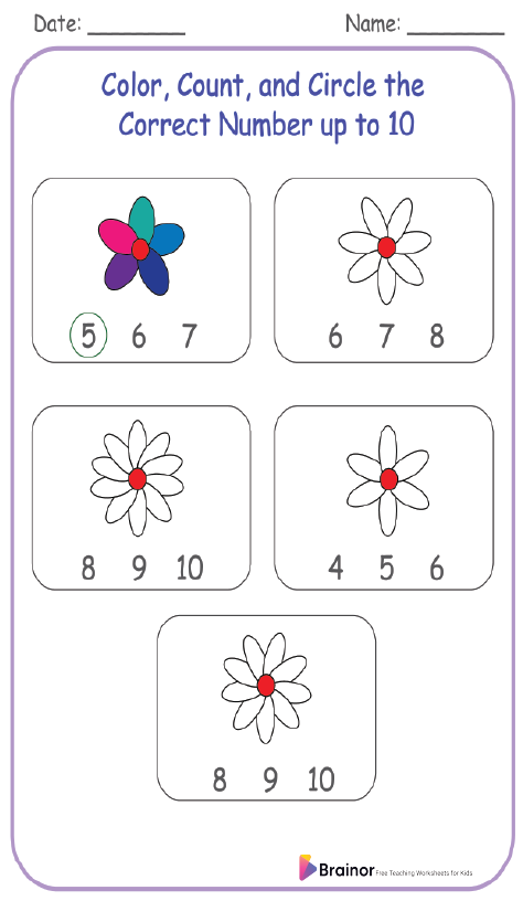 30 Free Count and Circle the Correct Number Worksheet