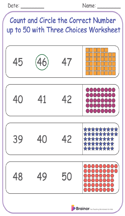 30 Free Count and Circle the Correct Number Worksheet