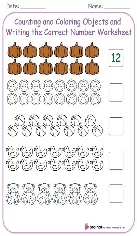 30 Free Count and Color Worksheets