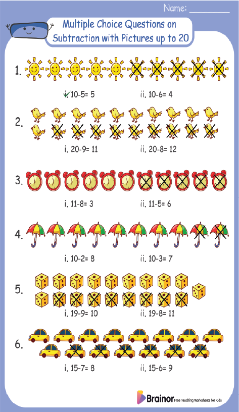 20+ Subtraction with Pictures Up to 20 Worksheets | Free Printable