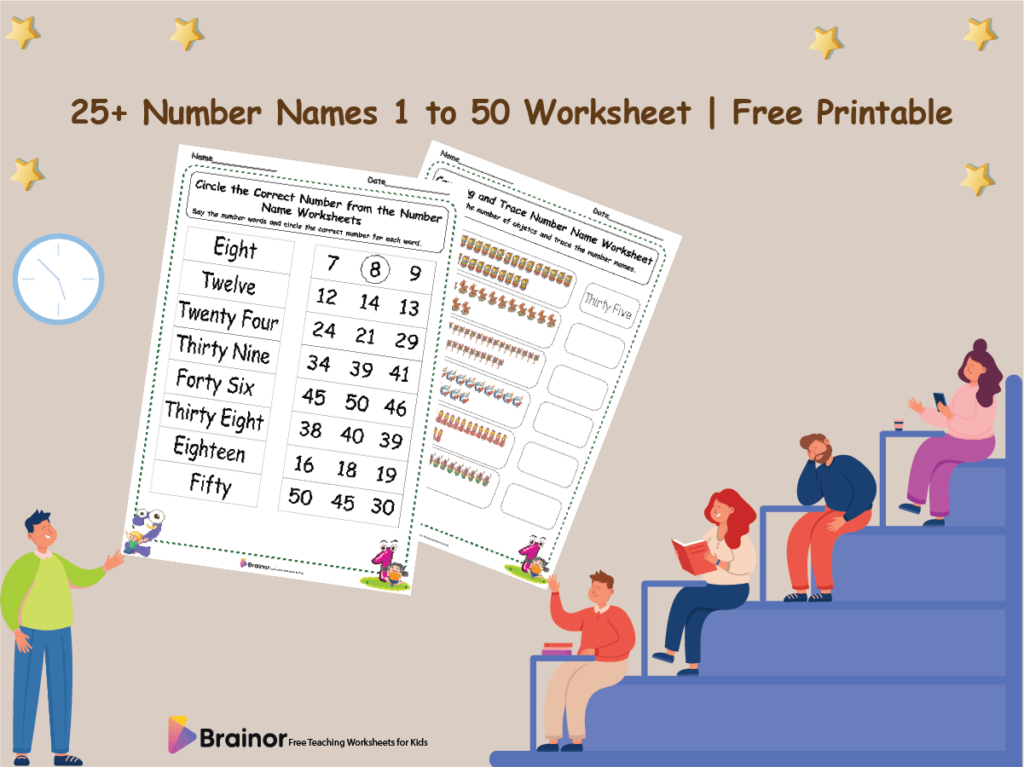 25+ Number Names 1 to 50 Worksheet | Free Printable