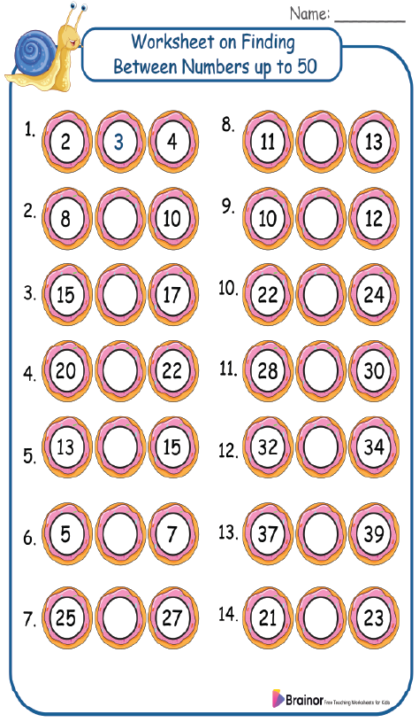 24 Between Numbers Worksheet | Free Printable