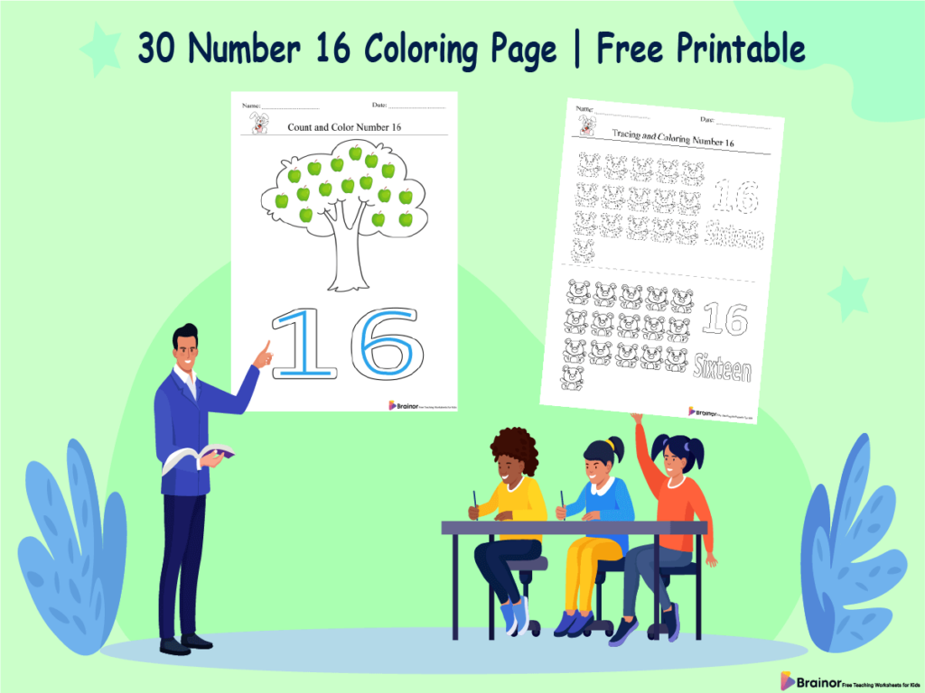 30 Number 16 Coloring Pages | Free Printable
