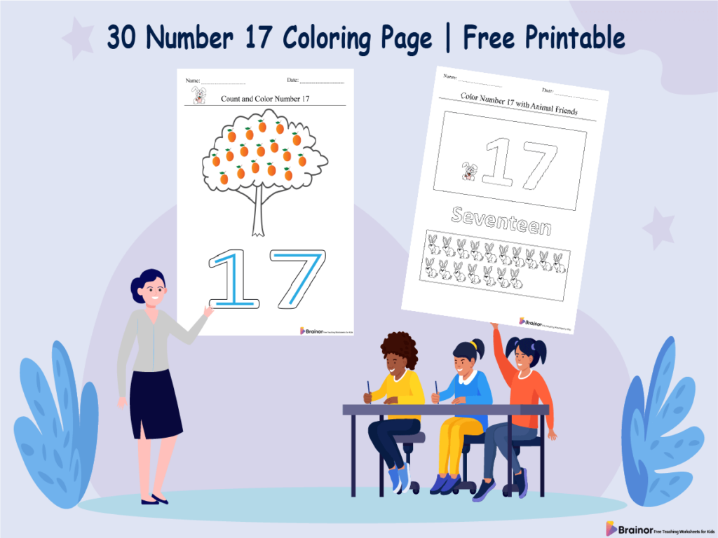 30 Number 17 Coloring Pages | Free Printable