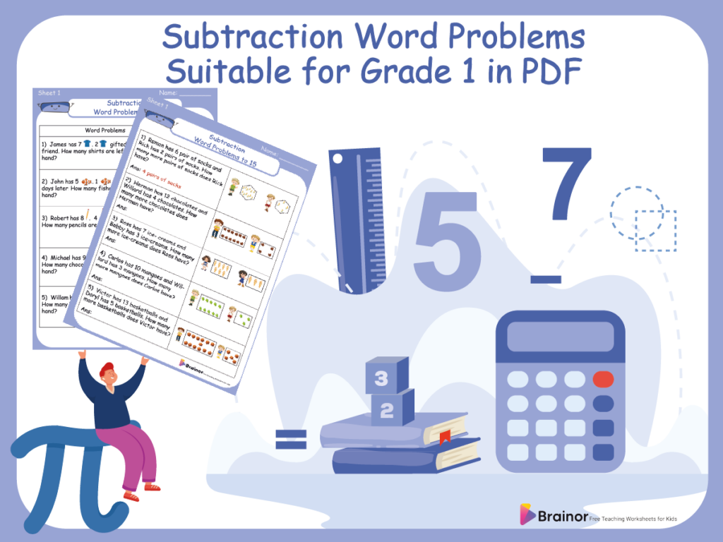 15 Free Worksheets on Subtraction Word Problems Suitable for Grade 1 in PDF