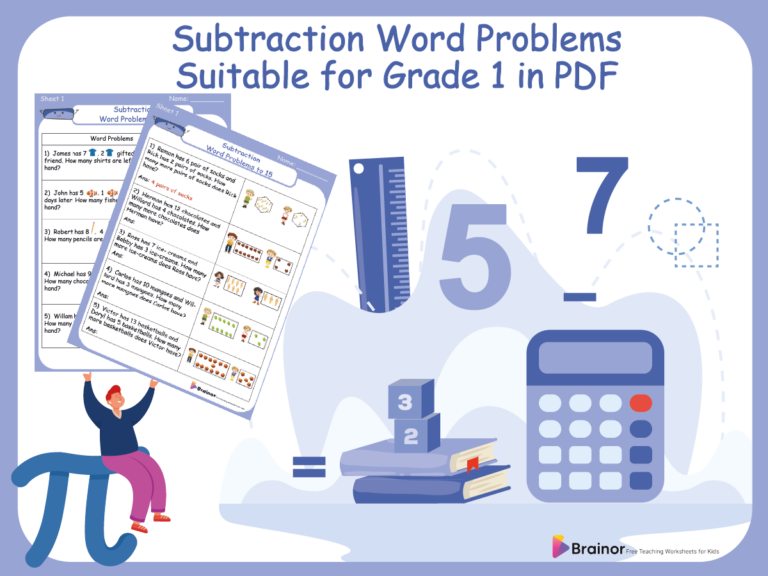 15 Free Worksheets on Subtraction Word Problems Suitable for Grade 1 in PDF
