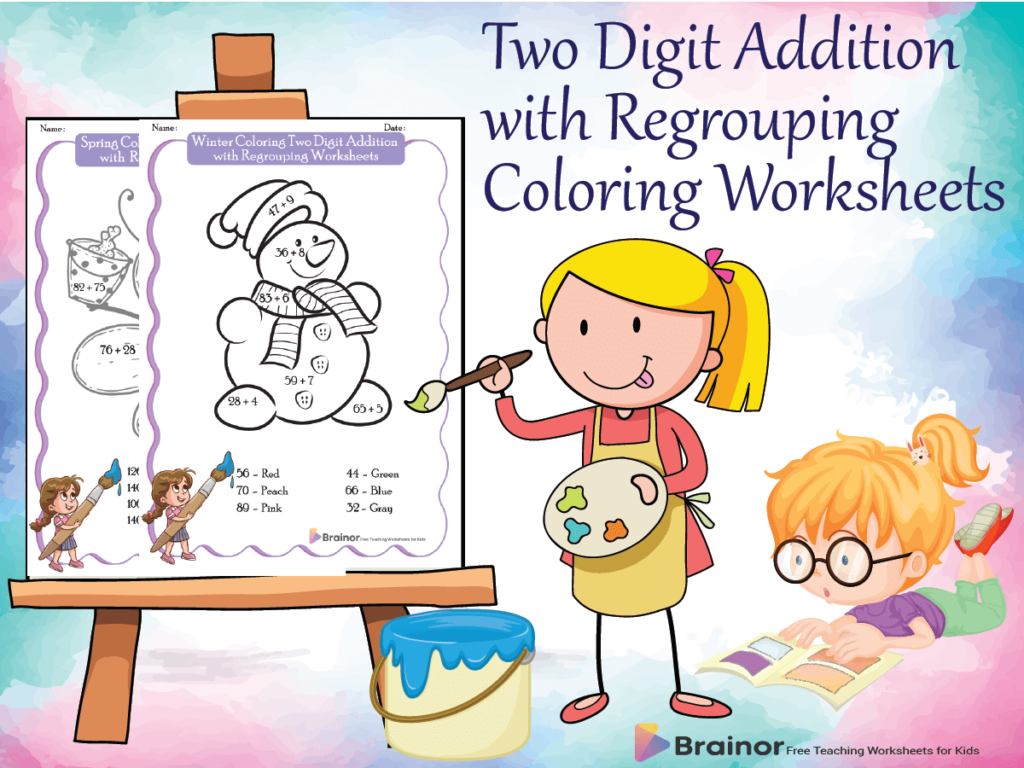 Two Digit Addition with Regrouping Coloring Worksheets | 10+ Free ...