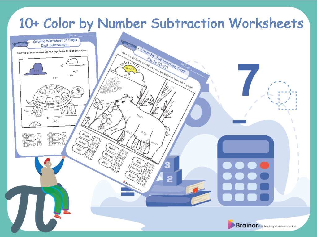 10+ Free Color by Number Subtraction Worksheets for 1st Grade
