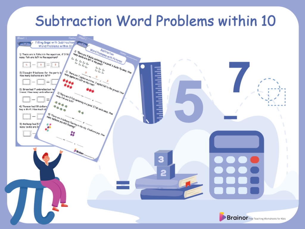 15 Free Worksheets on Subtraction Word Problems within 10